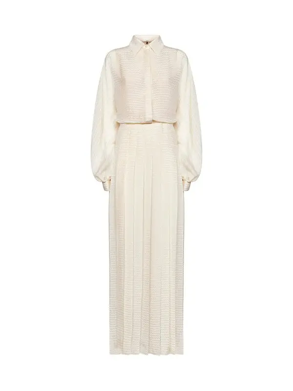 Fendi Ivory Silk Crêpe Jacquard Long Shirt Dress - Multicolor