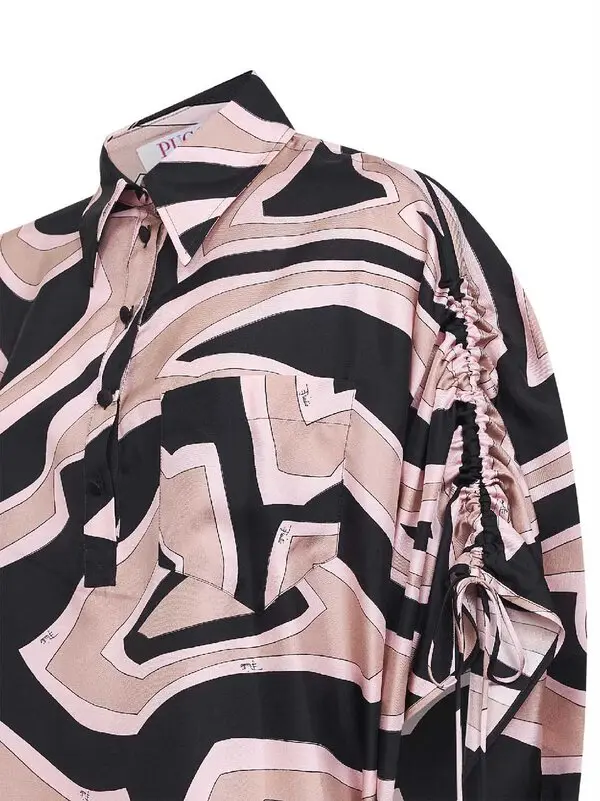 Emilio Pucci Black And Pink Labirinto-print Silk Twill Short Kaftan Dress - Multicolor