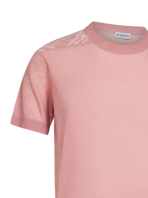 Burberry Begonia Pink Wool And Silk Knit Sweater With Check Panels - Multicolor