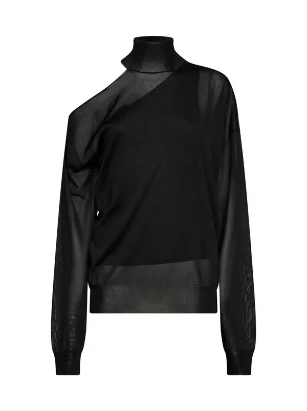Fendi Black Lightweight Silk Organza Asymmetric Top - Multicolor