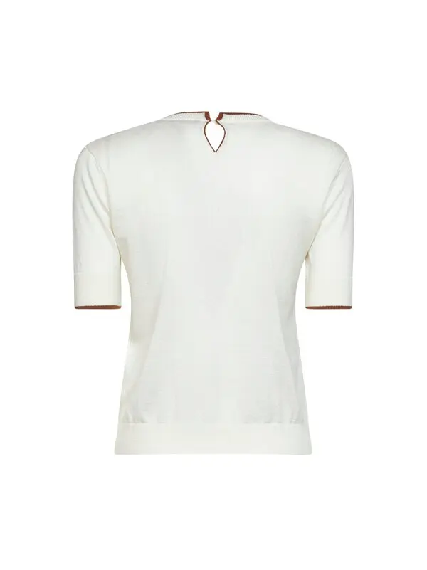 Max Mara White Knit Mstagenda Top With Contrasting Trim - Multicolor