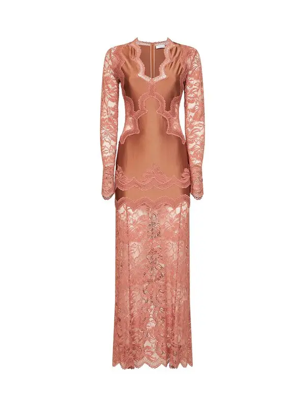 Rabanne New Caramel Jersey And Lace Midi Dress - Multicolor