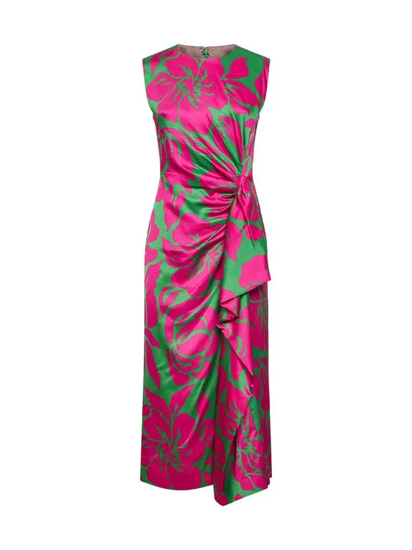 Dries Van Noten Hawaiian Floral-print Viscose Draped Midi Dress - Multicolor