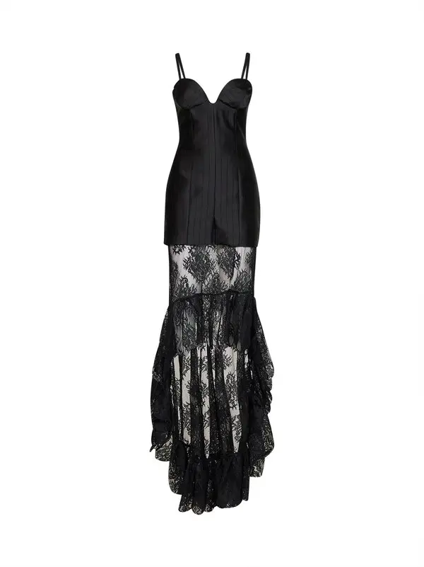 Giuseppe Di Morabito Black Striped Satin Jacquard Bustier Dress With Lace Skirt - Multicolor