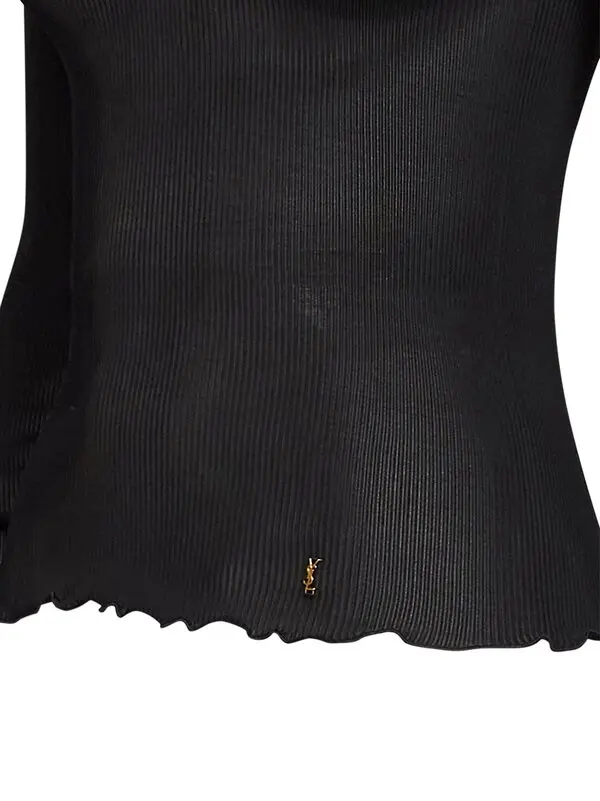 Saint Laurent Black Ribbed Silk Knit Cassandre Top - Multicolor