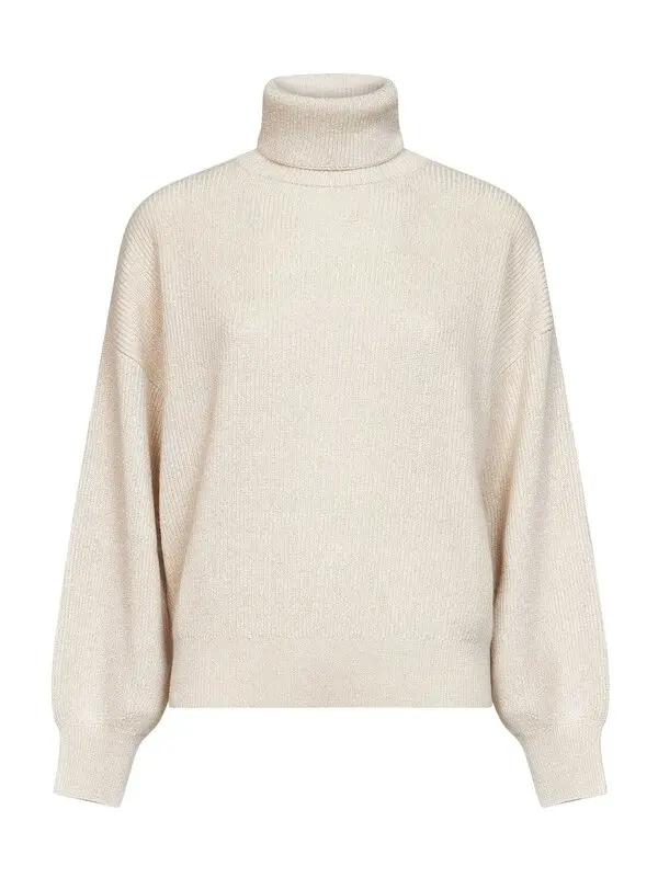Brunello Cucinelli Butter Lamé Cashmere Blend Knit Turtleneck Sweater - Multicolor