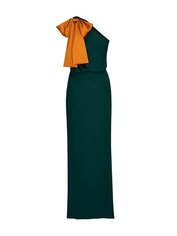 Saint Laurent Emerald Silk Crepe Muslin One-shoulder Maxi Dress