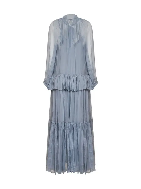 Chloé Light Blue Silk Muslin Fluid Maxi Dress