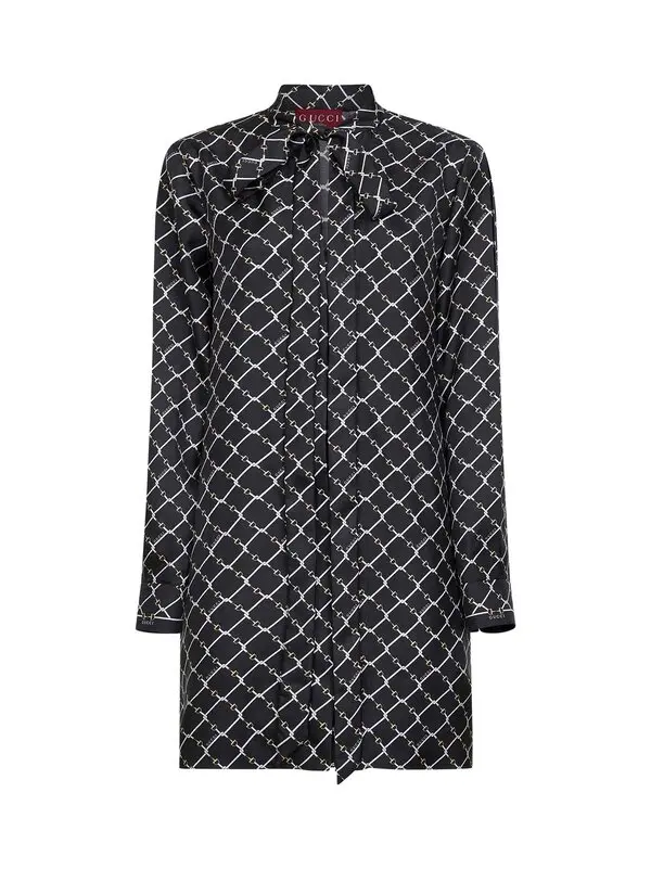 Gucci Black Printed Silk Twill Mini Dress - Multicolor