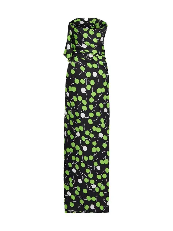 Saint Laurent Black Cherry Silk Long Bustier Dress