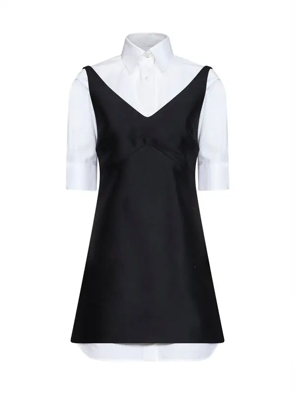 Balenciaga Black Wool And Silk Blend Mini Hybrid Shirt Dress - Multicolor