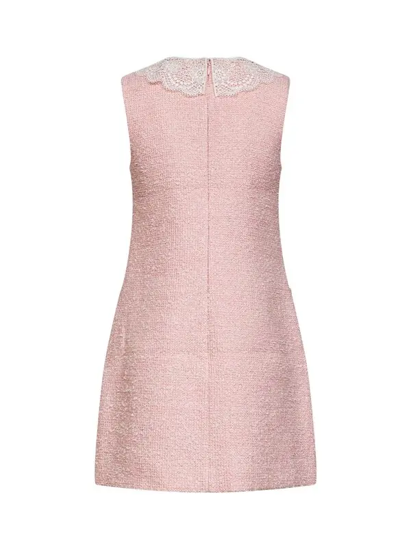 SELF-PORTRAIT Pink Bouclé Mini Dress With Lace Collar - Multicolor