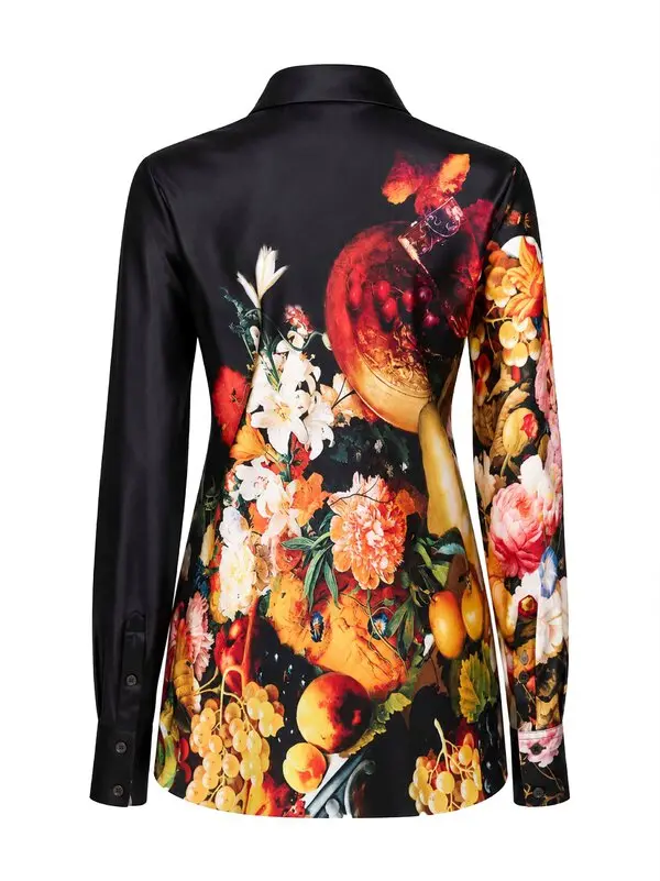 Dries Van Noten Black Flemish Painting-print Silk Calima Shirt - Multicolor