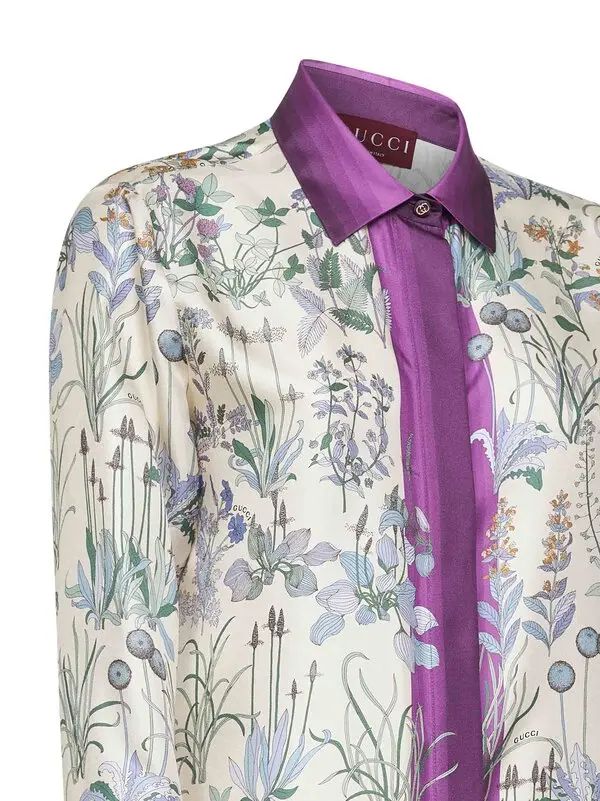 Gucci Ivory Printed Silk Twill Shirt