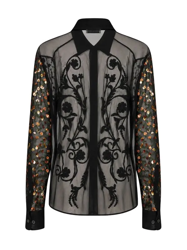 Dries Van Noten Black Chiffon Chowy Embroidered Shirt - Multicolor
