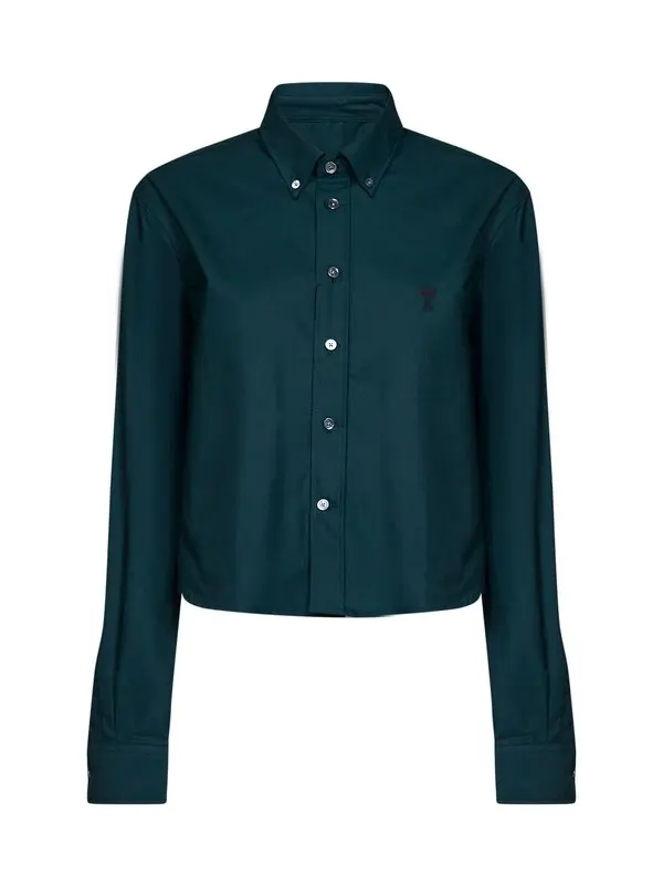 AMI Paris Green Cotton Poplin Cropped Shirt
