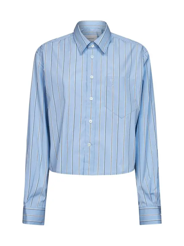 AMI Paris Blue Striped Cotton Poplin Cropped Shirt