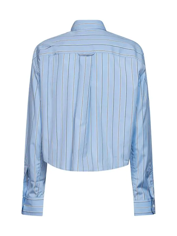 AMI Paris Blue Striped Cotton Poplin Cropped Shirt