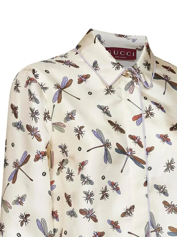 Gucci Ivory Printed Silk Twill Shirt