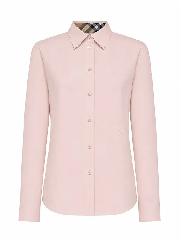 Burberry Pink Cotton Poplin Shirt With Ekd Embroidery - Multicolor