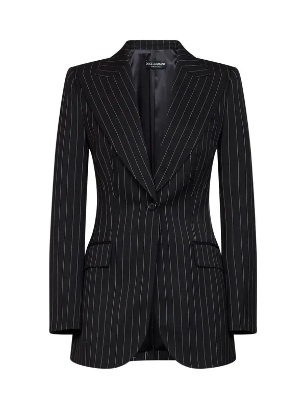 Dolce & Gabbana Black Stretch Pinstriped Wool Turlington Single-breasted Jacket