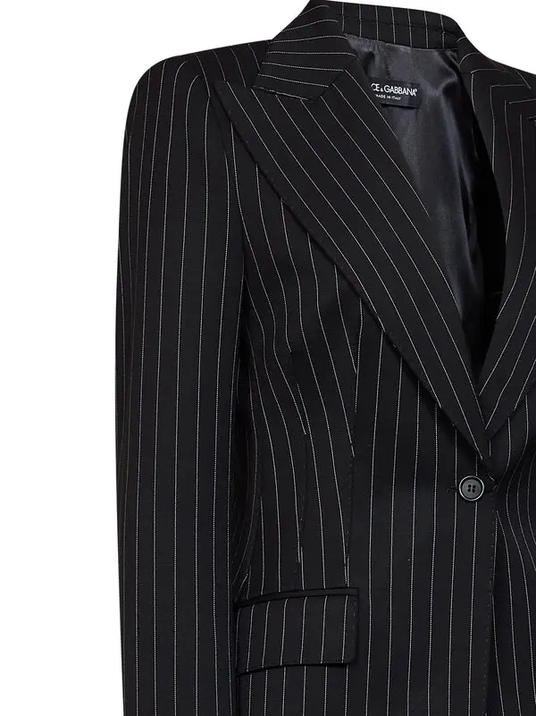 Dolce & Gabbana Black Stretch Pinstriped Wool Turlington Single-breasted Jacket