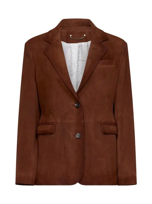 GOLDEN GOOSE Brown Waxed Suede Robyn Blazer - Multicolor