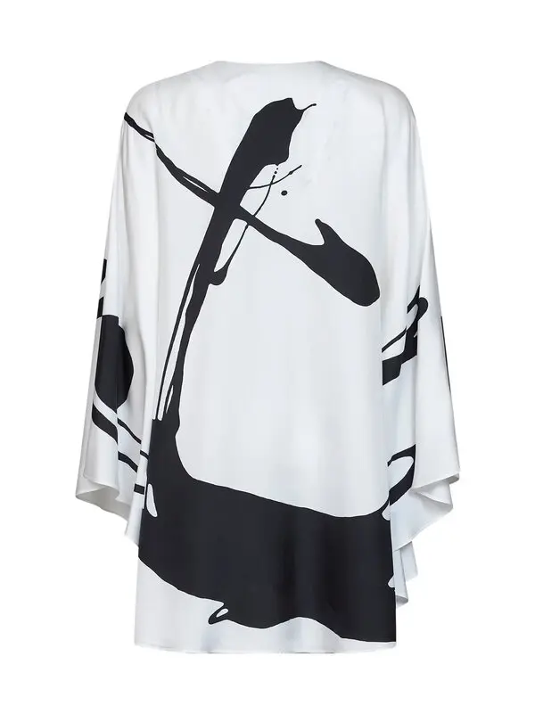 Kiton White And Black Printed Silk Tunic