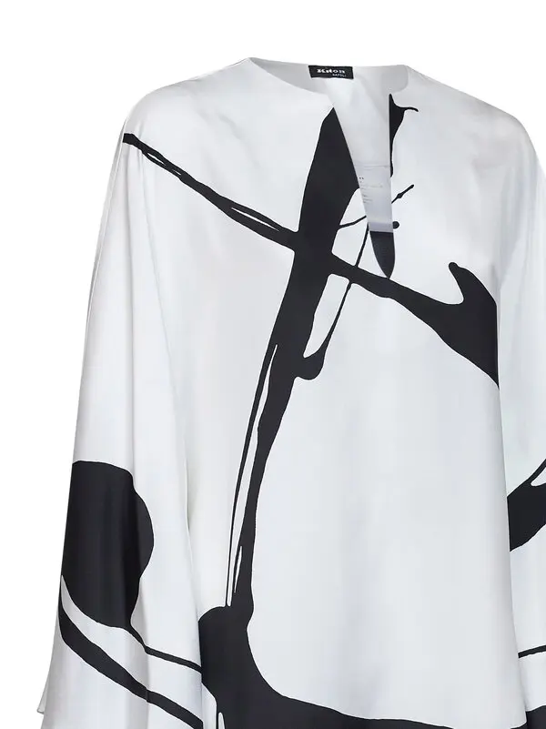 Kiton White And Black Printed Silk Tunic