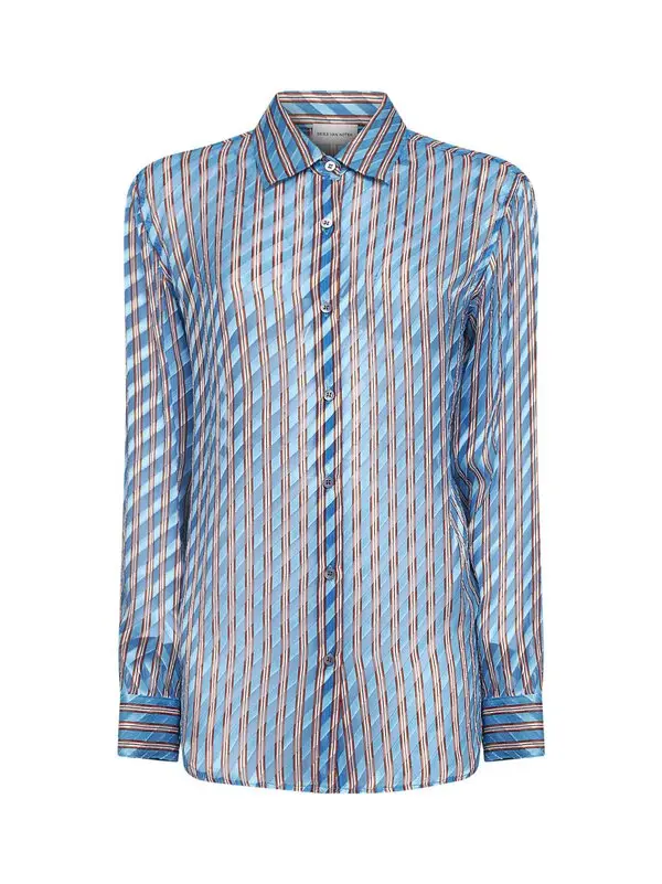 Dries Van Noten Turquoise Devoré Viscose And Silk Striped Shirt - Multicolor