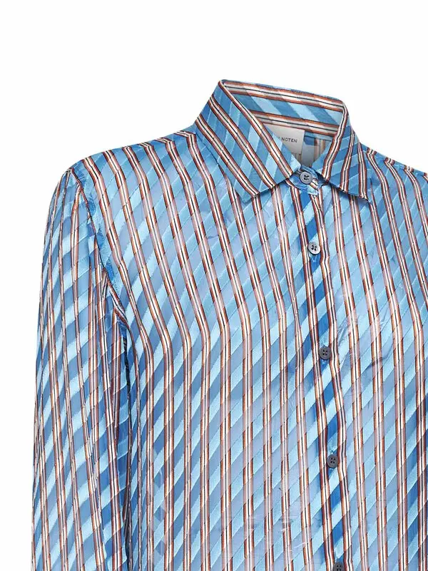 Dries Van Noten Turquoise Devoré Viscose And Silk Striped Shirt