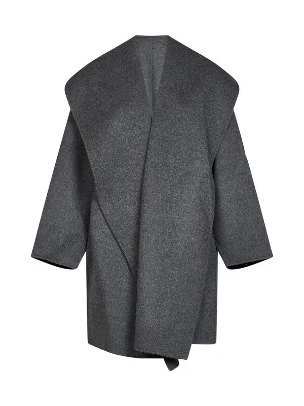 TOTEME Pale Grey Melange Double Wool Hooded Coat - Multicolor
