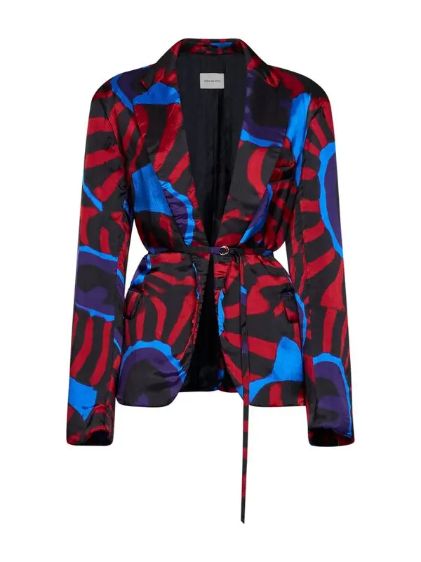 Dries Van Noten Red Marbled Clay-print Twill Blursy Belted Blazer - Multicolor