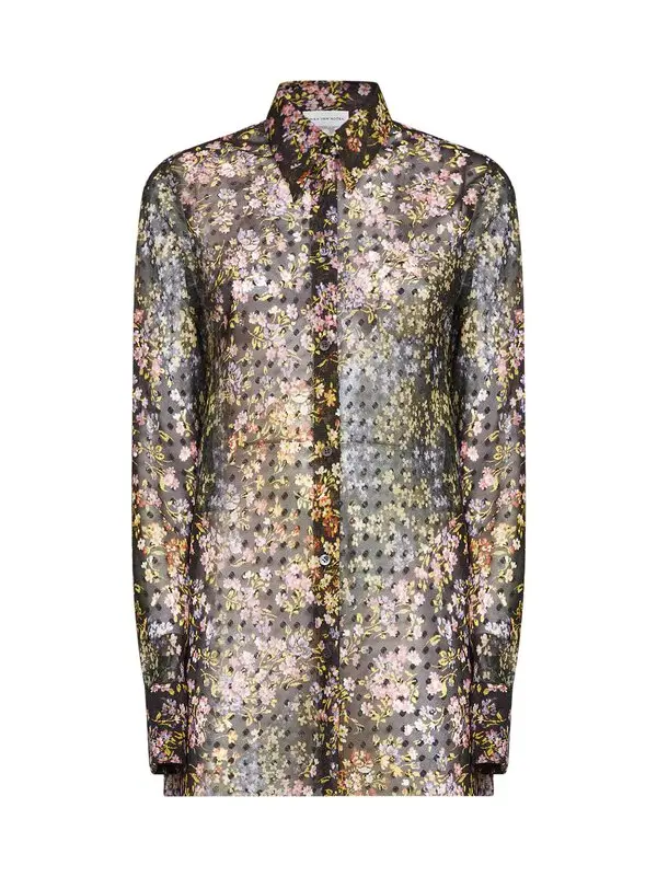 Dries Van Noten Aubergine Mini Floral Patchwork-print Jacquard Calima Shirt - Multicolor