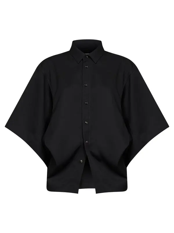 Bottega Veneta Black Lightweight Wool Twill Draped Shirt - Multicolor