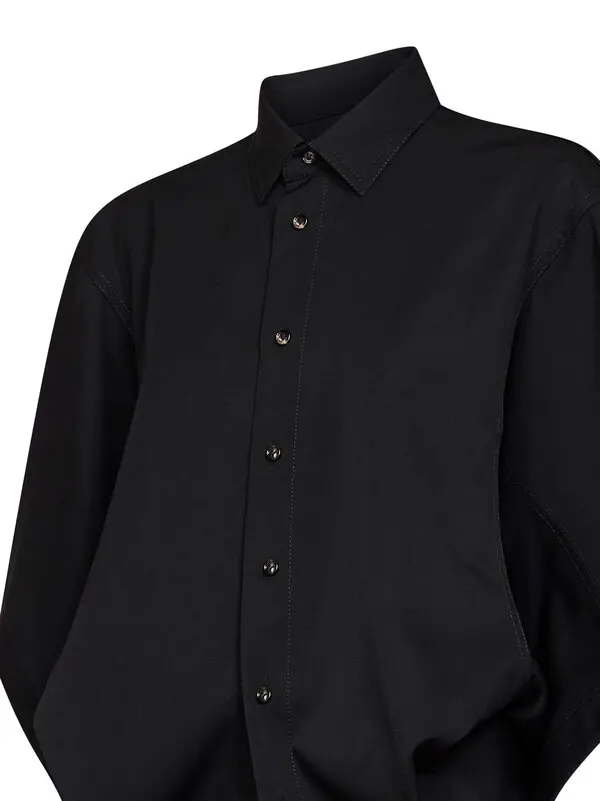 Bottega Veneta Black Lightweight Wool Twill Draped Shirt