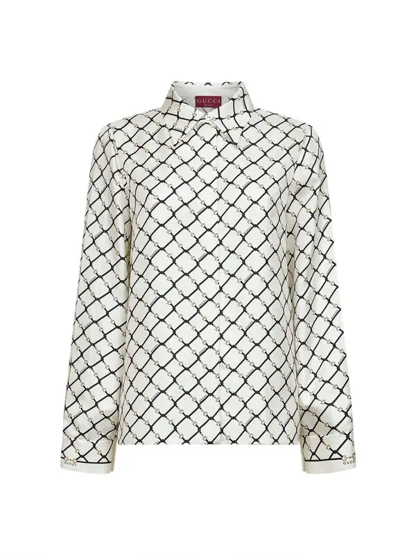 Gucci White Printed Silk Twill Shirt - Multicolor