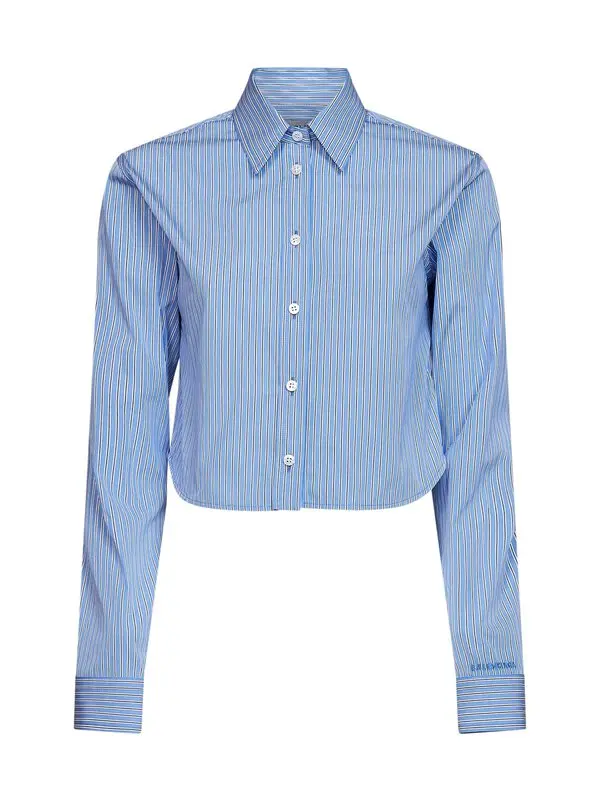 Balenciaga Blue And Navy Ultrafine Technical Poplin Striped Cropped Shirt - Multicolor