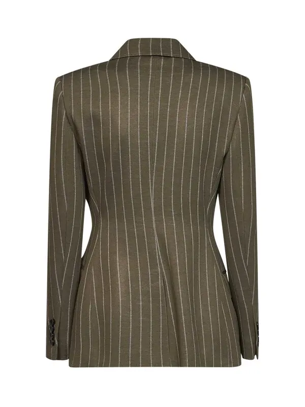 Max Mara Khaki Green Pinstriped Jersey Mxmbalta Double-breasted Blazer