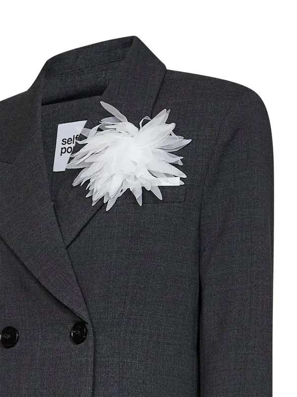 SELF-PORTRAIT Grey Stretch Wool-blend Double-breasted Flower Blazer