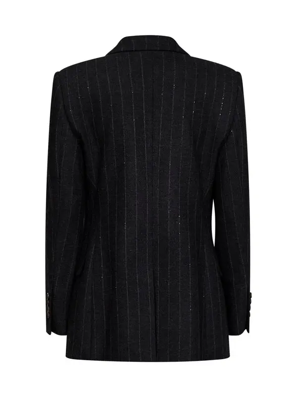 Brunello Cucinelli Anthracite Sequin Pinstriped Wool-blend Blazer With Tie