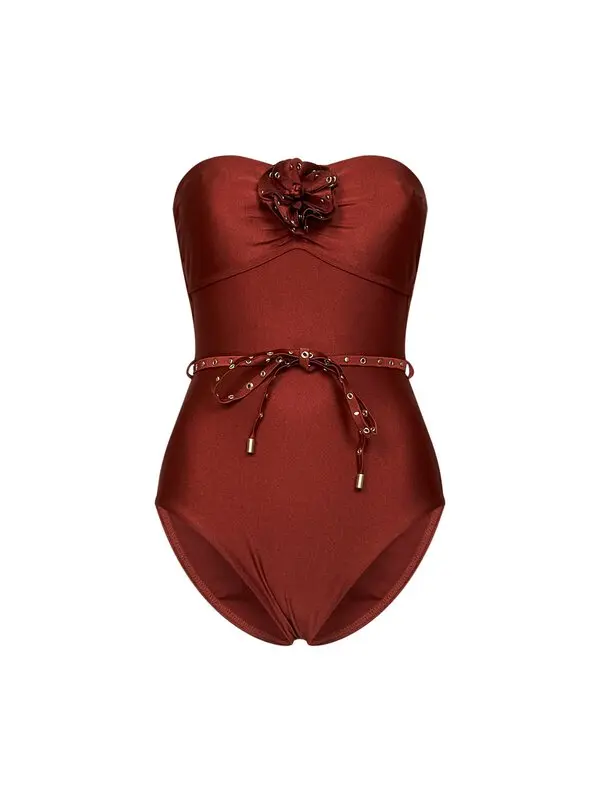 Zimmermann Tan Lycra Indra One-piece Swimsuit With Flower Detail - Multicolor