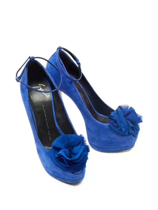 GIUSEPPE ZANOTTI Flower-appliqué Heeled Pumps - Blue