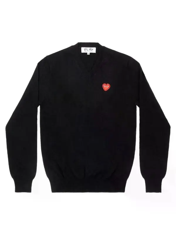 Play Comme Des Garcon Rhinestone-embellished Heart-patch Sweater