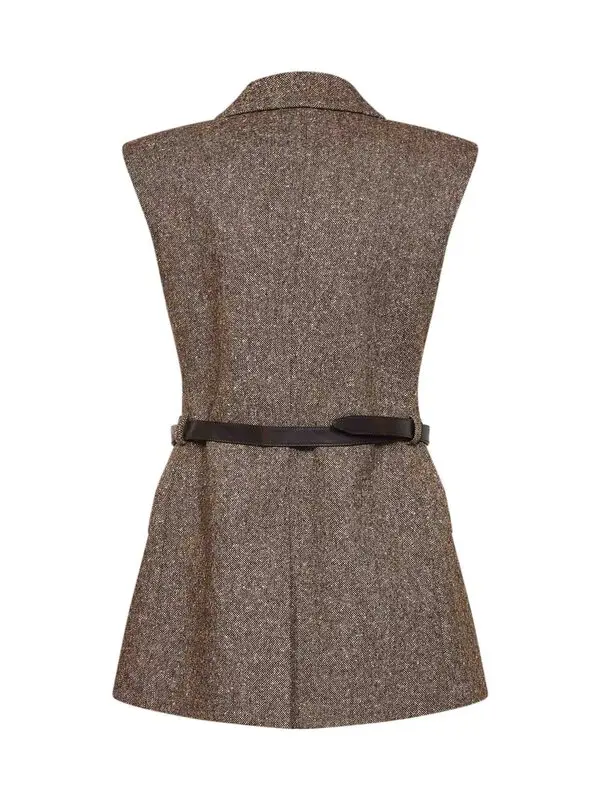 Brunello Cucinelli Brown Belted Wool Double-breasted Waistcoat