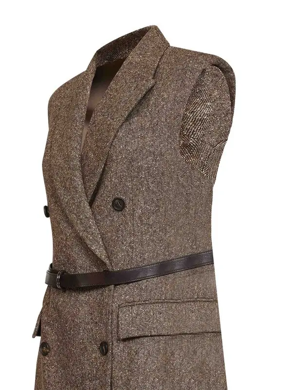 Brunello Cucinelli Brown Belted Wool Double-breasted Waistcoat