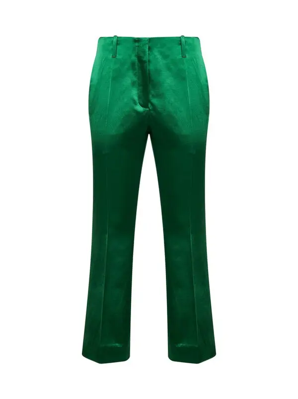 Dries Van Noten Green Satin Bootcut Trousers