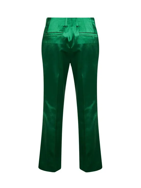 Dries Van Noten Green Satin Bootcut Trousers