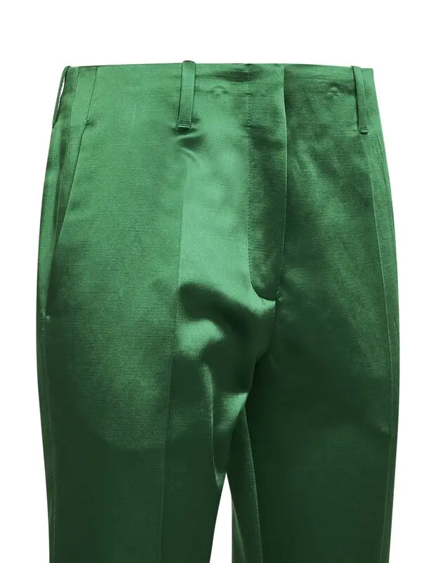 Dries Van Noten Green Satin Bootcut Trousers