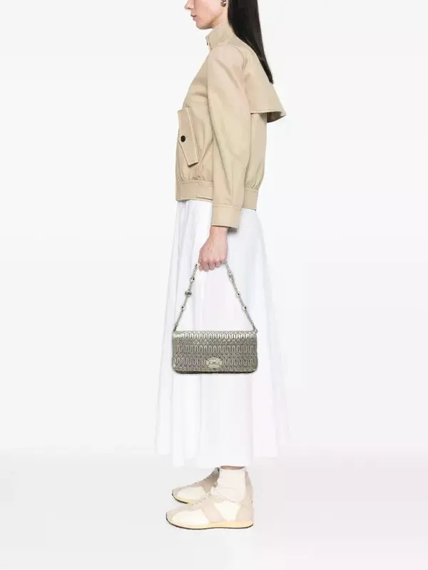 Miu Miu 2010-2026 Matelasse Metallic Nappa Crystal Chain Satchel - Silver